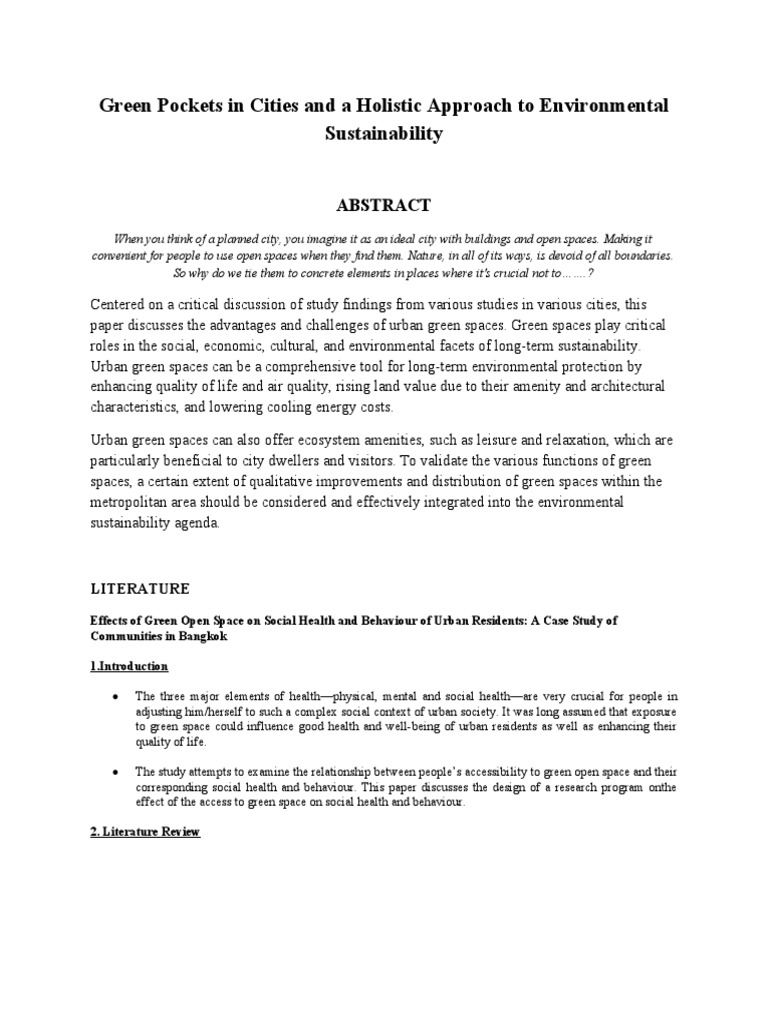 Green Pockets in Cities and A Holistic Approach To Environmental ...