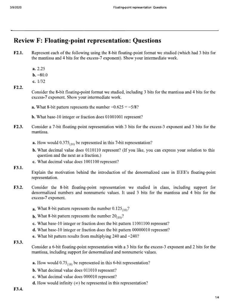 Floating-Point Representation Questions | PDF