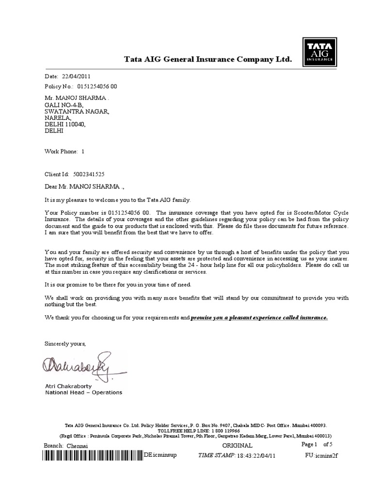 Tata AIG General Insurance Company LTD PDF | PDF | Deductible | Insurance