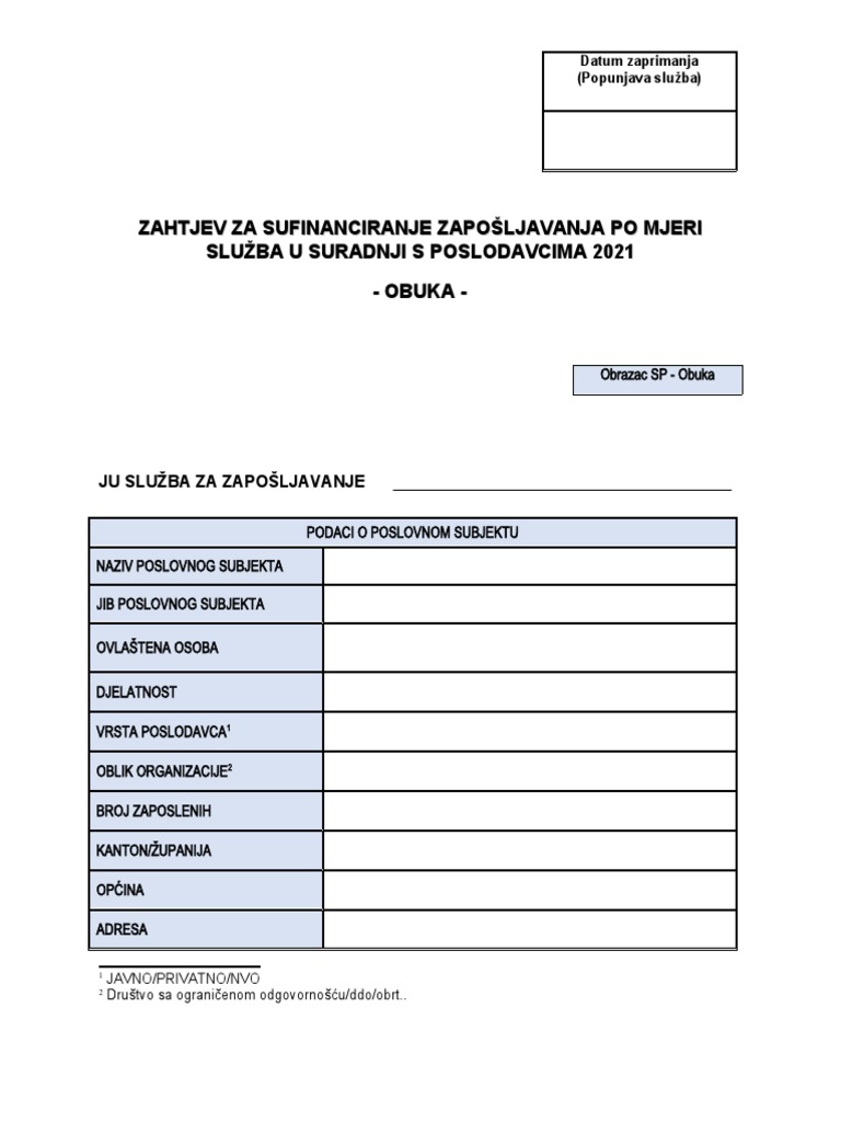 Obrazac SP 2021 Obuka | PDF