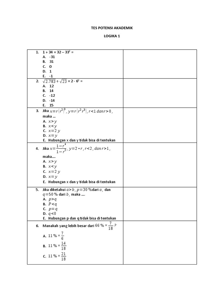 Tes Potensi Akademik: Soal dan Jawaban Logika | PDF