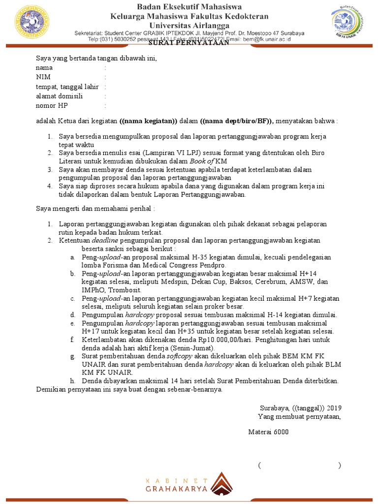 (FORMAT) Surat Pernyataan Bermaterai | PDF