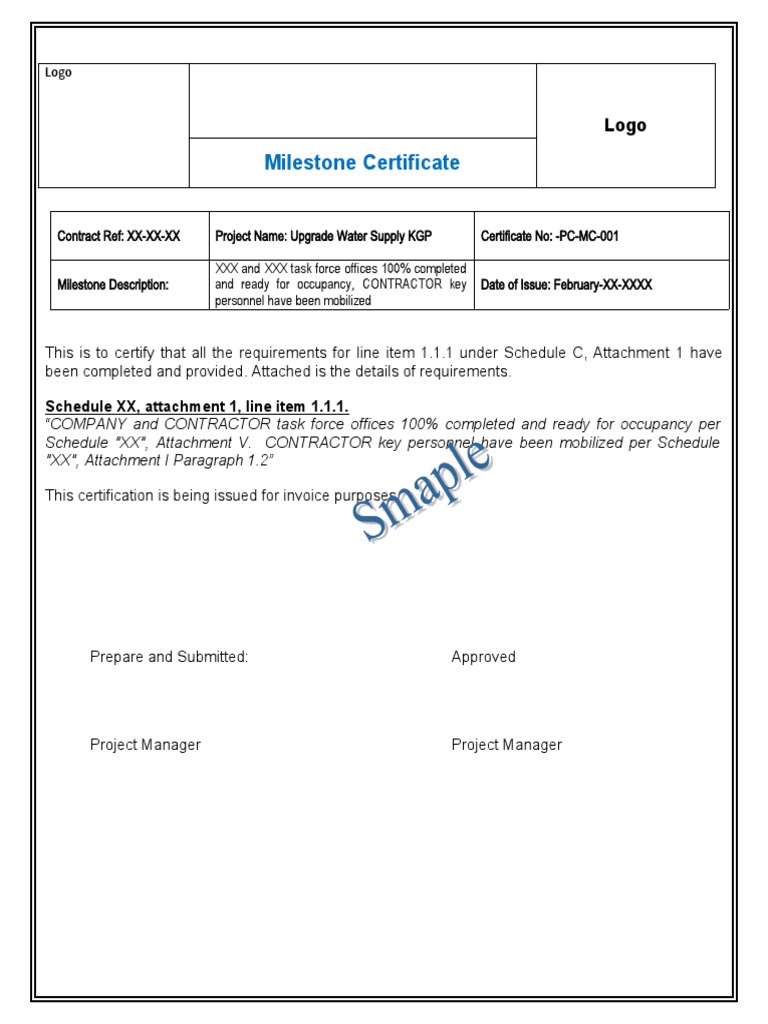 [TITLE]: Milestone Certificate for the Completion of Contractor Task ...