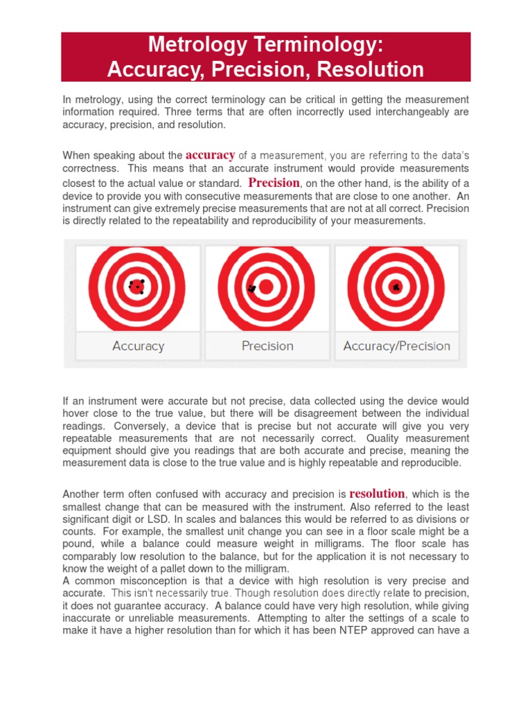 Metrology Terminology Accuracy Precision Resolution | PDF | Accuracy ...