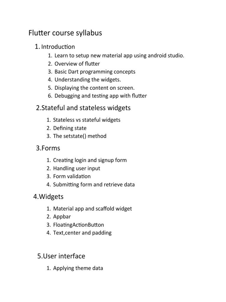 Flutter Course Syllabus | PDF Flutter Course Syllabus | PDF