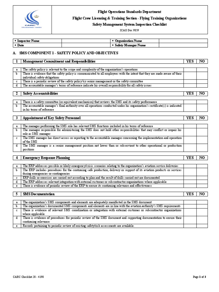 4190 - SMS Inspection Checklist | PDF | Risk Assessment | Safety