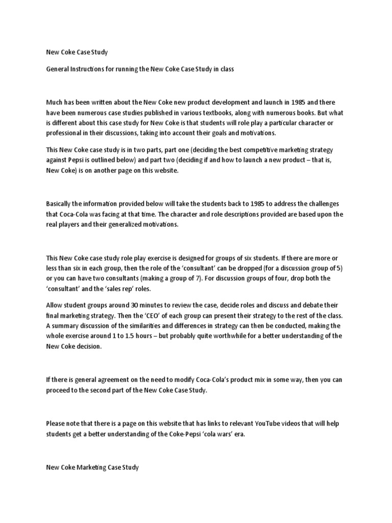 New Coke Case Study | PDF | Coca Cola | Pepsi