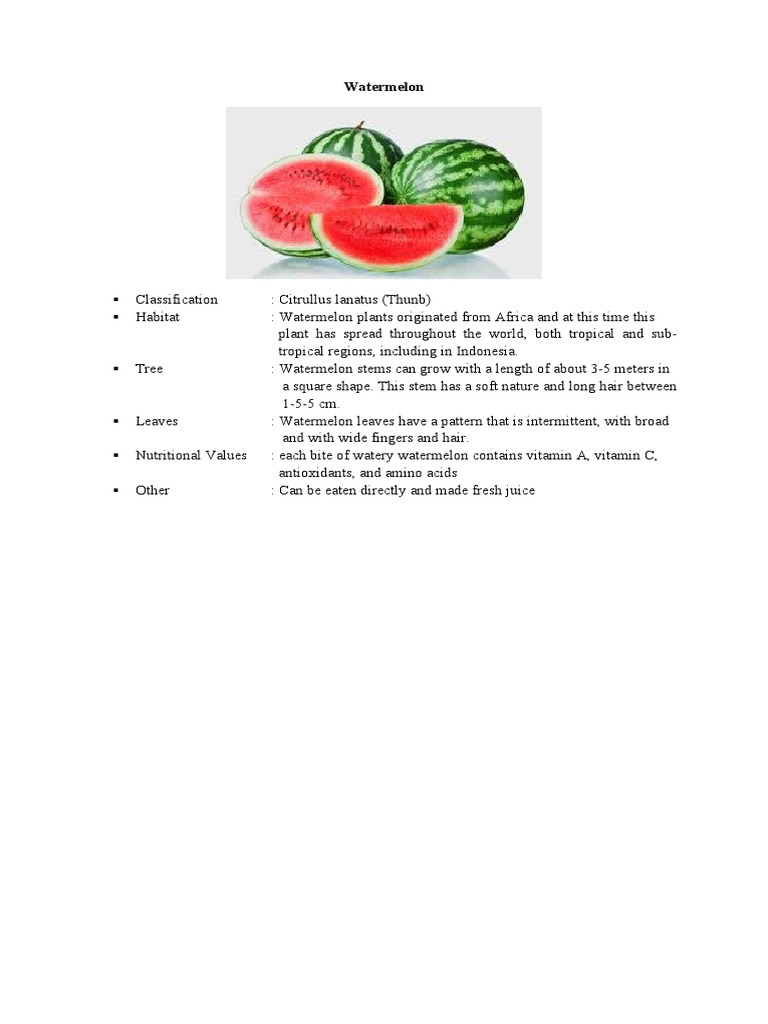 Watermelon: Nutritional Benefits & Habitat | PDF