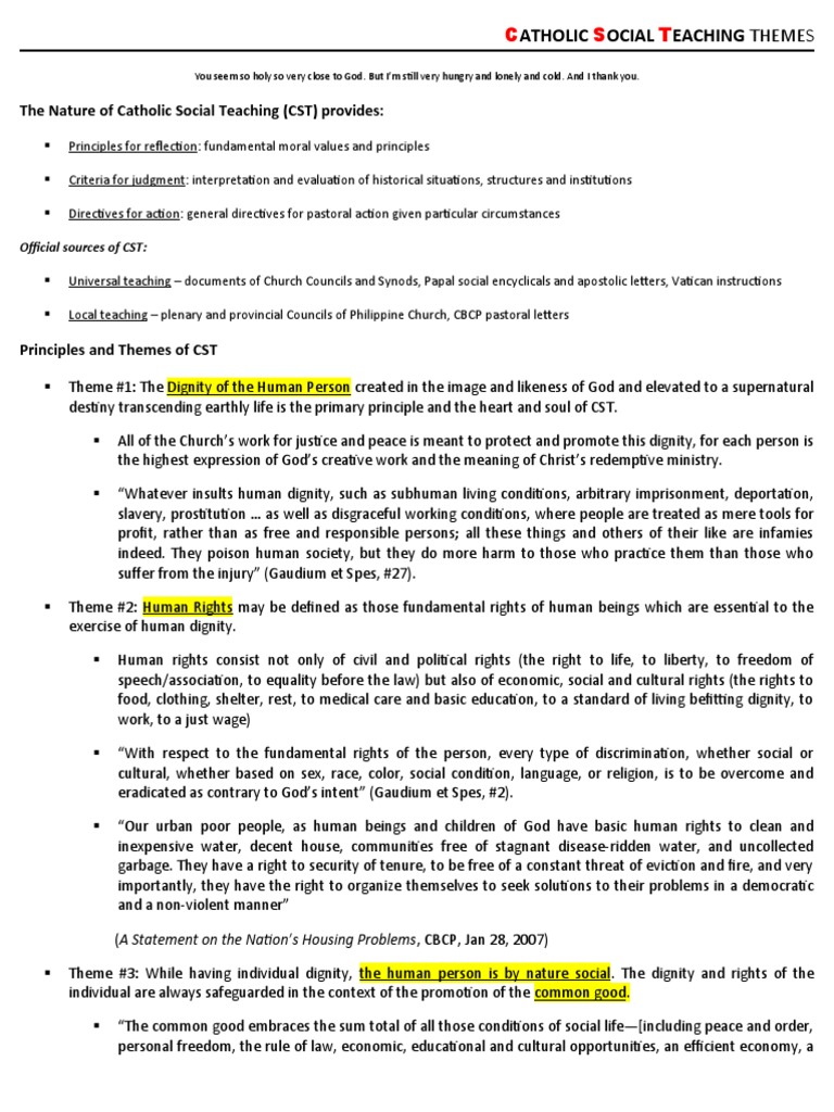 Catholic Social Teaching Themes | Download Free PDF | Catholic Social ...