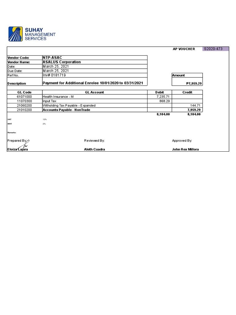 Ntp-Asac ASALUS Corporation: Ap Voucher Vendor Code: Vendor Name | PDF ...