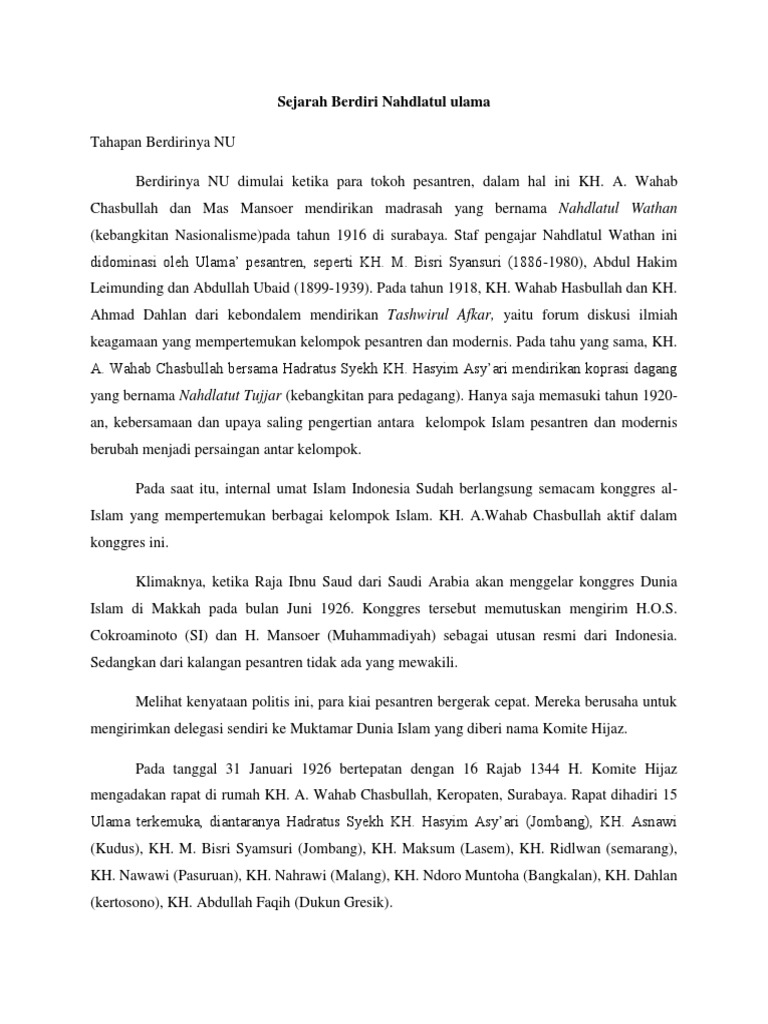 SEJARAH BERDIRI NU | PDF