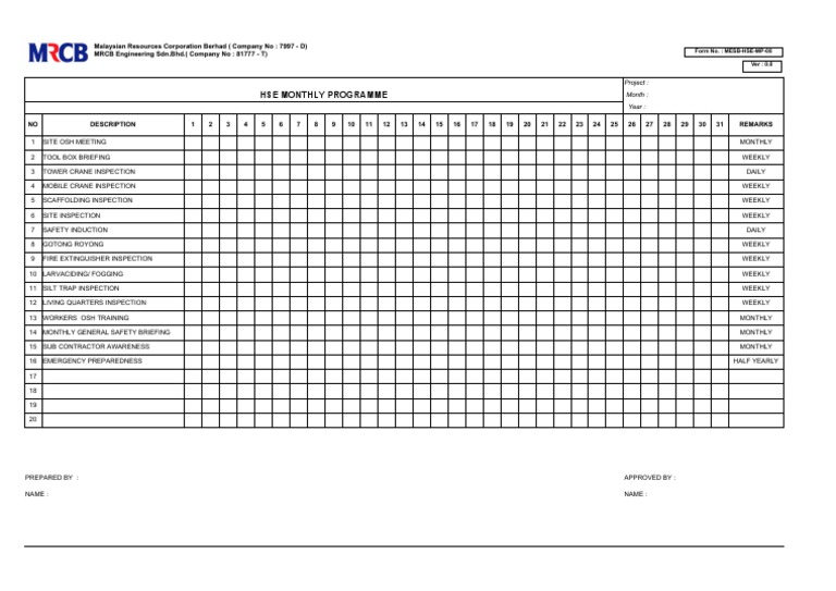 MESB-HSE-Monthly Programme | PDF | Safety | Business