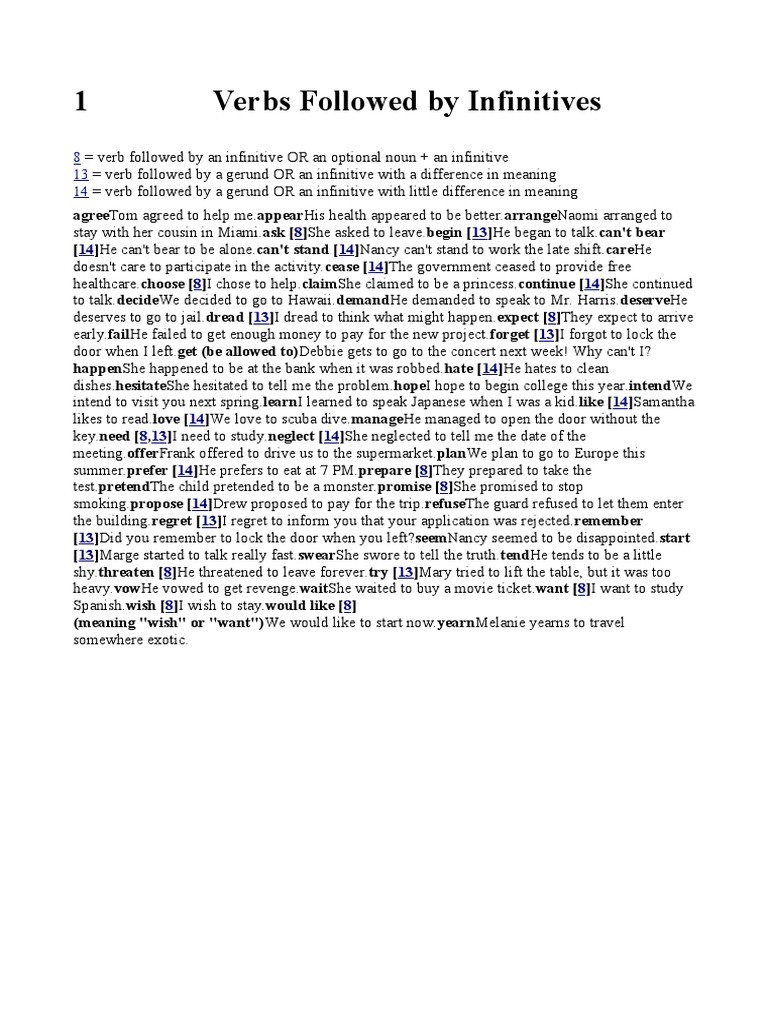 Verbs Followed by Infinitives | PDF