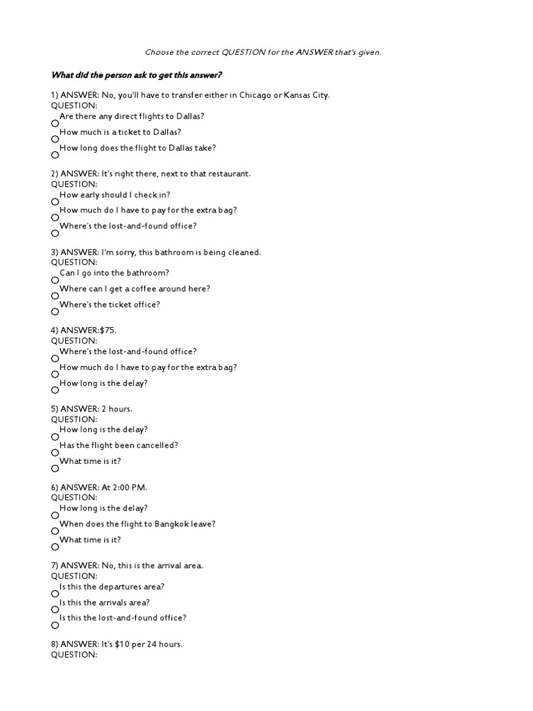 AIRPORT CONVERSATION - Doc - Answer & Questions | PDF