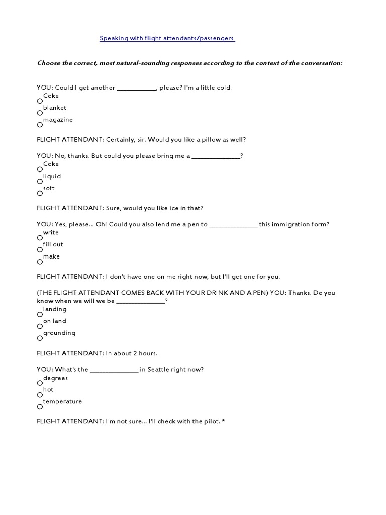 AIRPORT CONVERSATION - Doc - Speaking With Flight Attendants ...