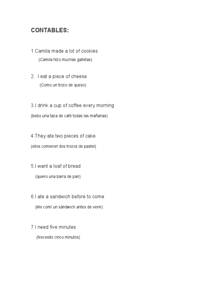 Contables e Incontables | PDF | Alimentos | Comida y bebida