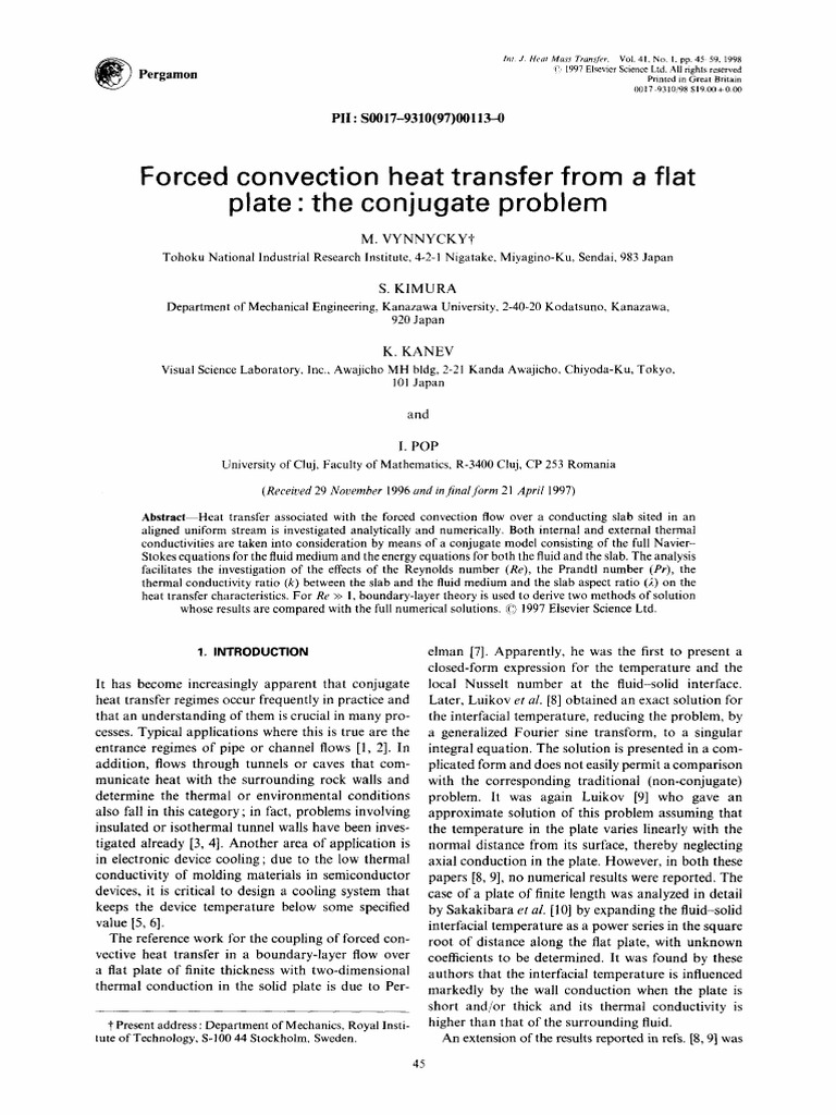 Forced Convection Heat Transfer From A Flat Plate: The Conjugate ...