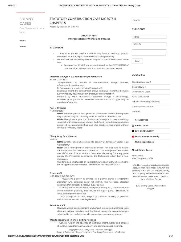 STATCON CASE DIGESTS II CHAPTER 5 - Skinny Cases | PDF | Statutory Interpretation | Initiative
