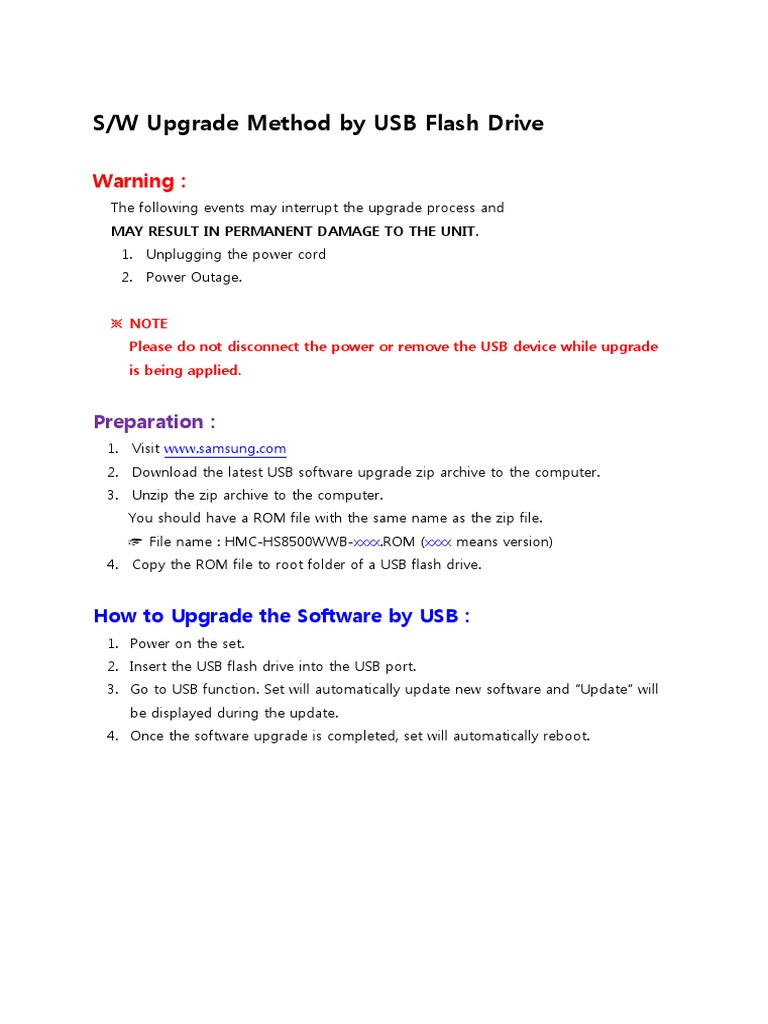 HS8500 USB Software Upgrade Guide | PDF