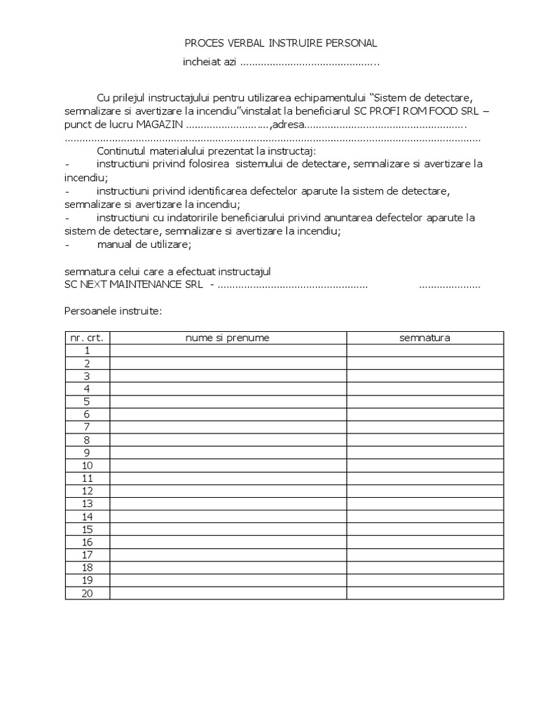 Proces Verbal Instruire Personal | PDF