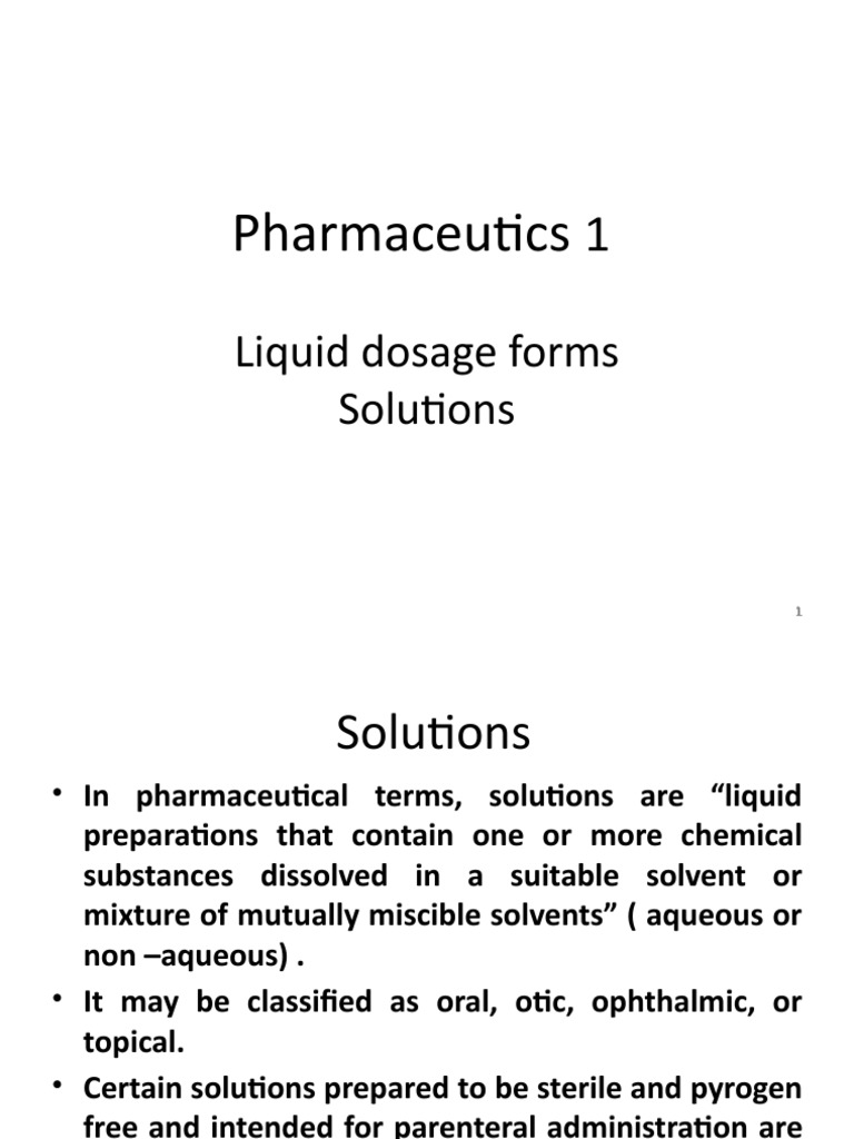 Pharmaceutics: Liquid Dosage Forms Solutions | PDF