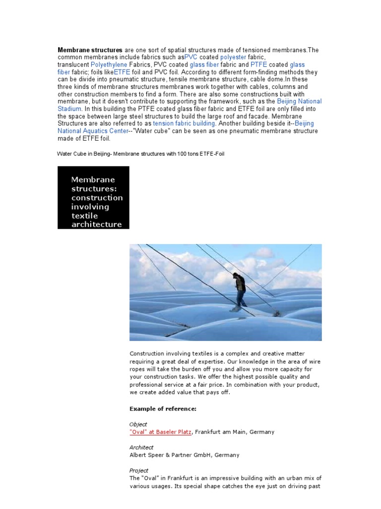 Membrane Structures: Construction Involving Textile Architecture | PDF ...