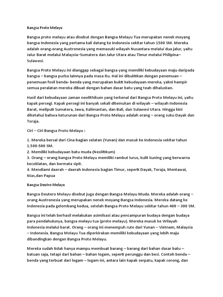 Bangsa Proto Melayu Dan Deutro | PDF