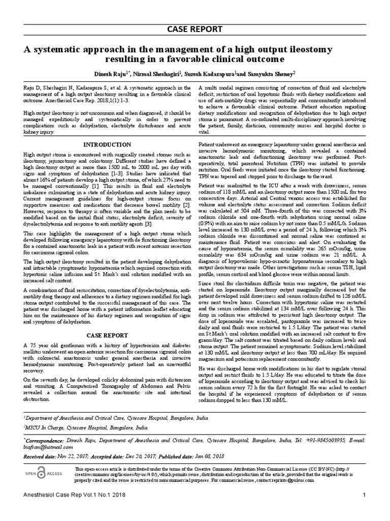 Managing High Output Ileostomy | PDF | Saline (Medicine) | Dehydration