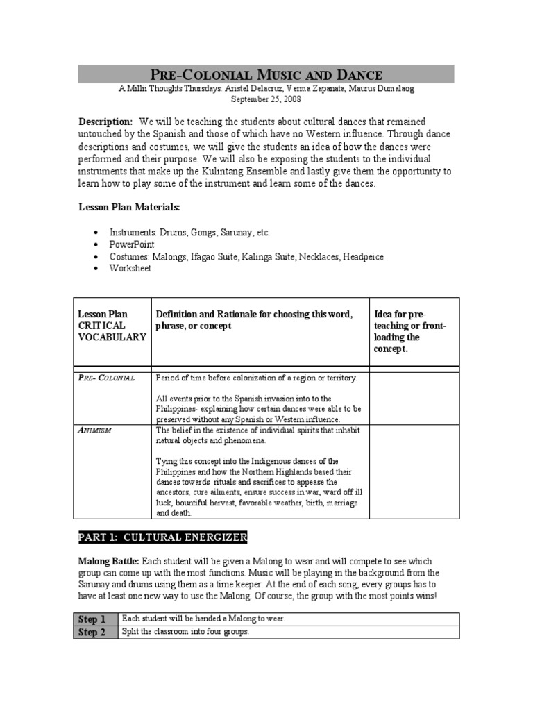 Pre-Colonial Philippine Dance and Music | PDF | Worksheet | Dances