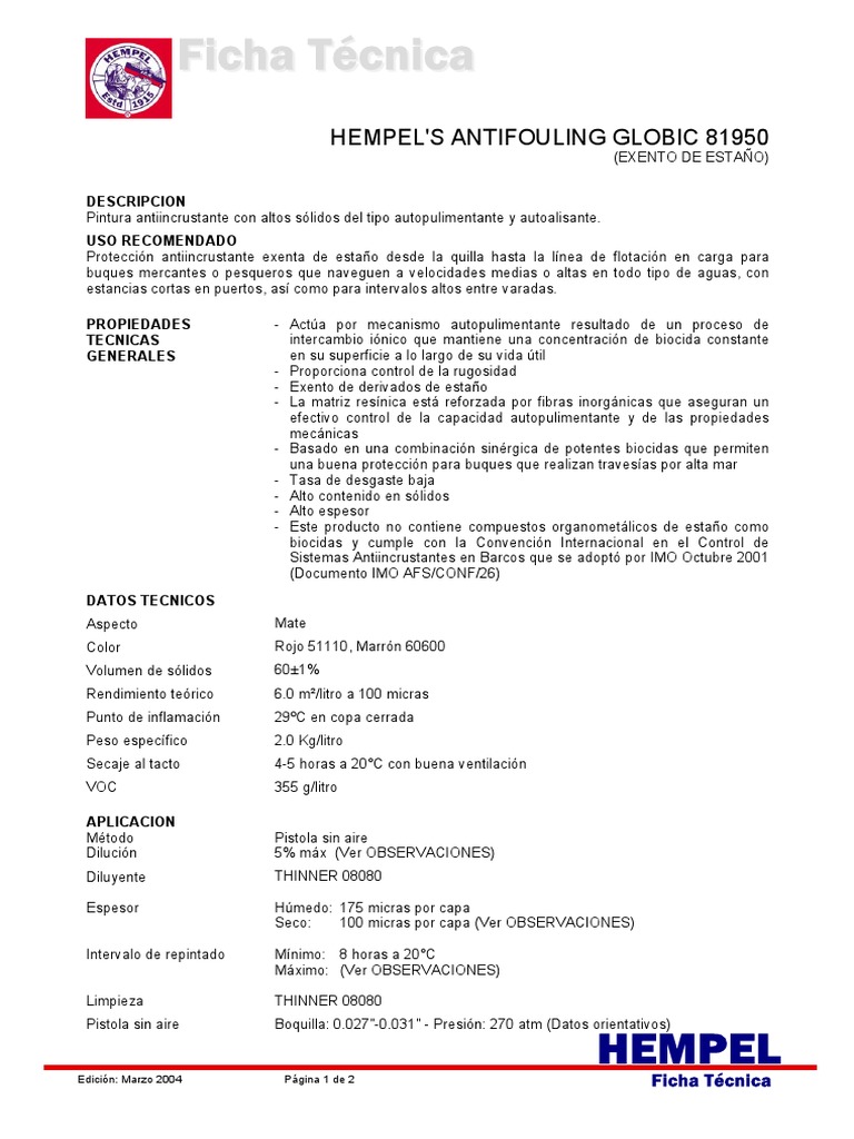 Hempel Globic 9000: Ficha Técnica | PDF | Aluminio | Pintar