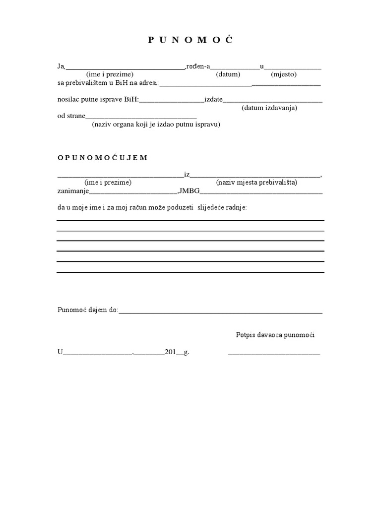 Punomoc Obrazac | PDF