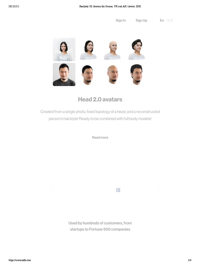 Realistic 3D Avatars For Games, VR and AR - Avatar SDK | PDF