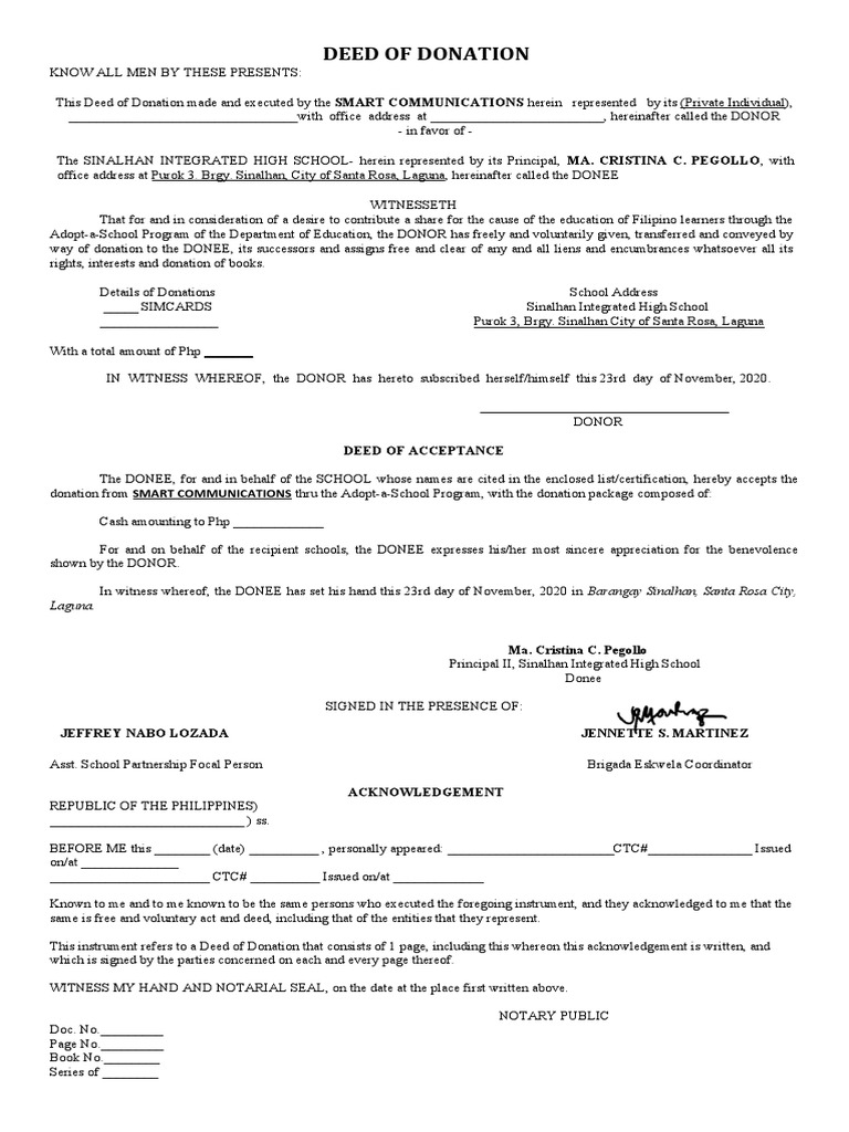 Template Deed of Donations | PDF | Property Law | Property