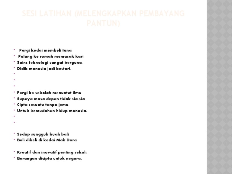 Sesi Latihan (meLENGKAPKAN PEMBAYANG PANTUN) | PDF