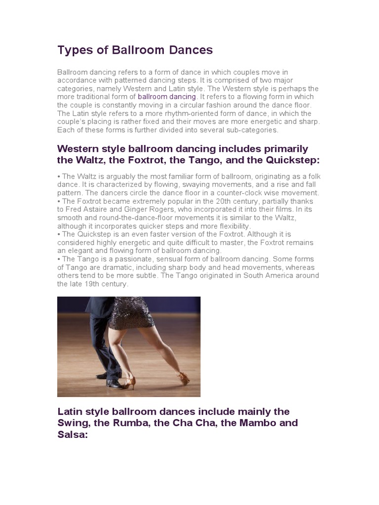 Types of Ballroom Dances | PDF | Ballroom Dance | Dances