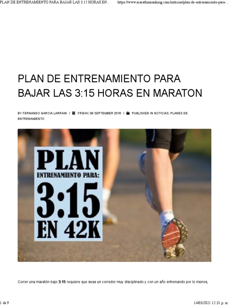 Plan para Maratón: Bajar de 3:15 horas | PDF | Deportes | Salud y bienestar