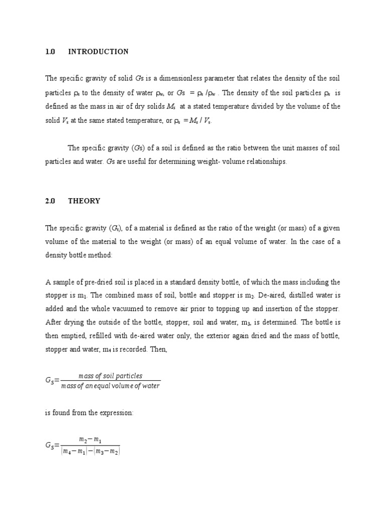 Specific Gravity Full Report | PDF | Density | Soil