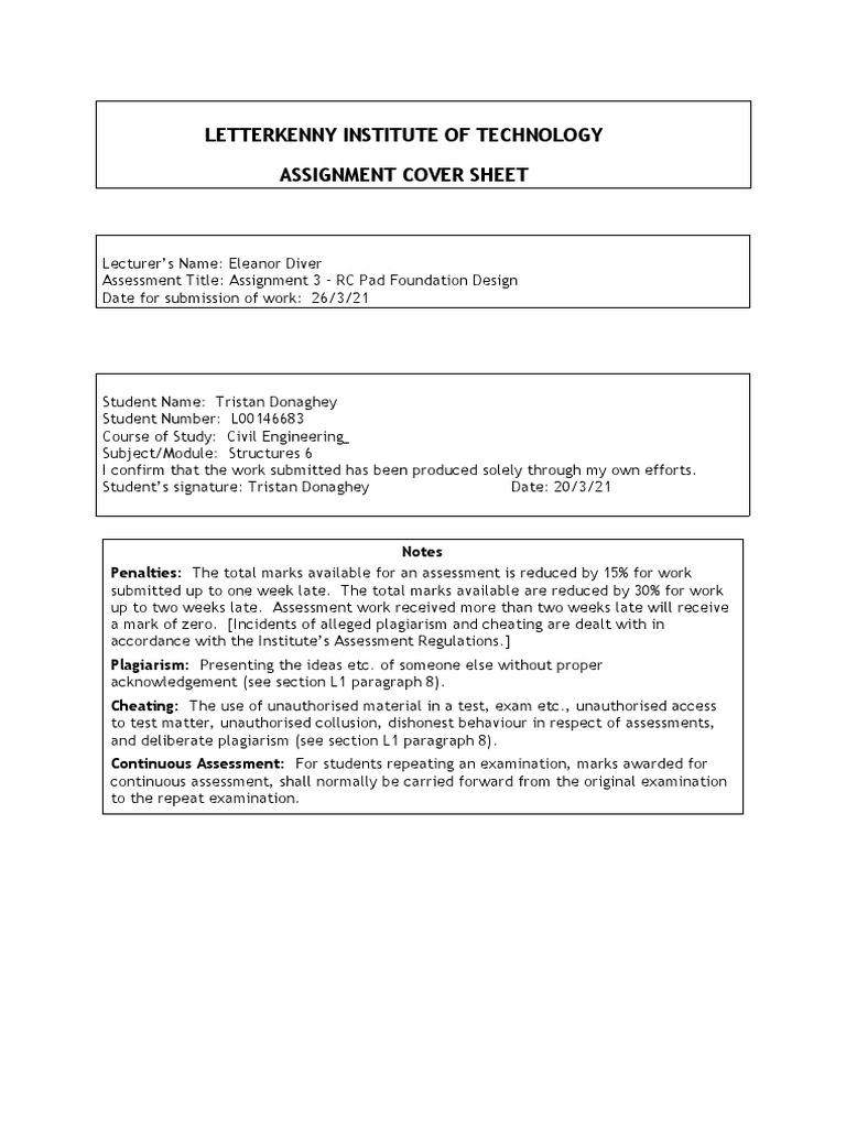 Letterkenny Institute of Technology Assignment Cover Sheet | PDF