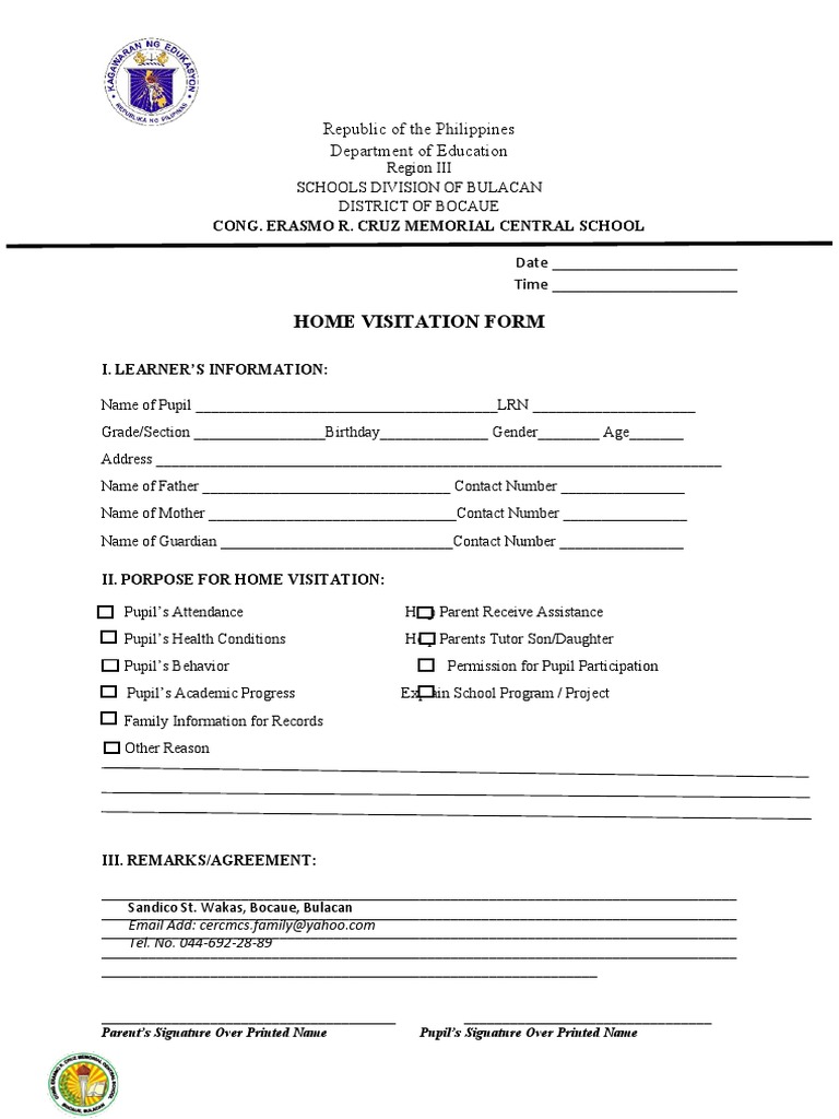 Home Visitation Form for Students | PDF | Human Nature | Further Education