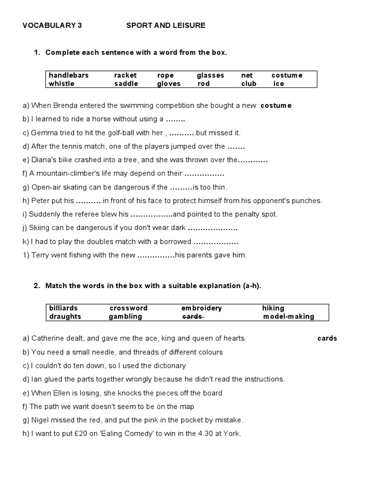 Sport and Leisure Vocabulary Guide | PDF | Sports | Swimming