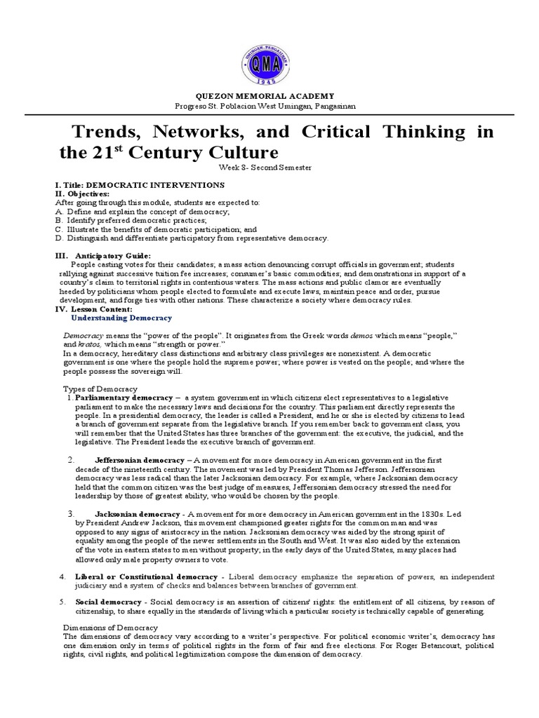 Trends, Networks, and Critical Thinking in The 21 Century Culture | PDF | Separation Of Powers ...