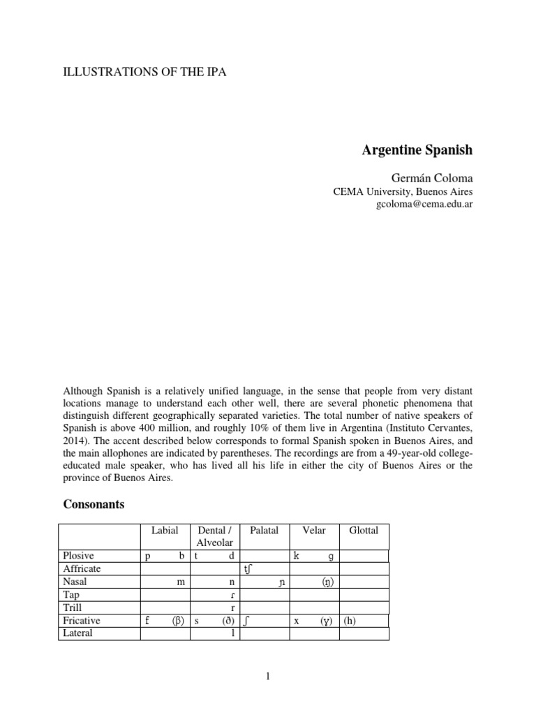 (German Coloma) Illustration of The IPA - Argentine Spanish | PDF ...