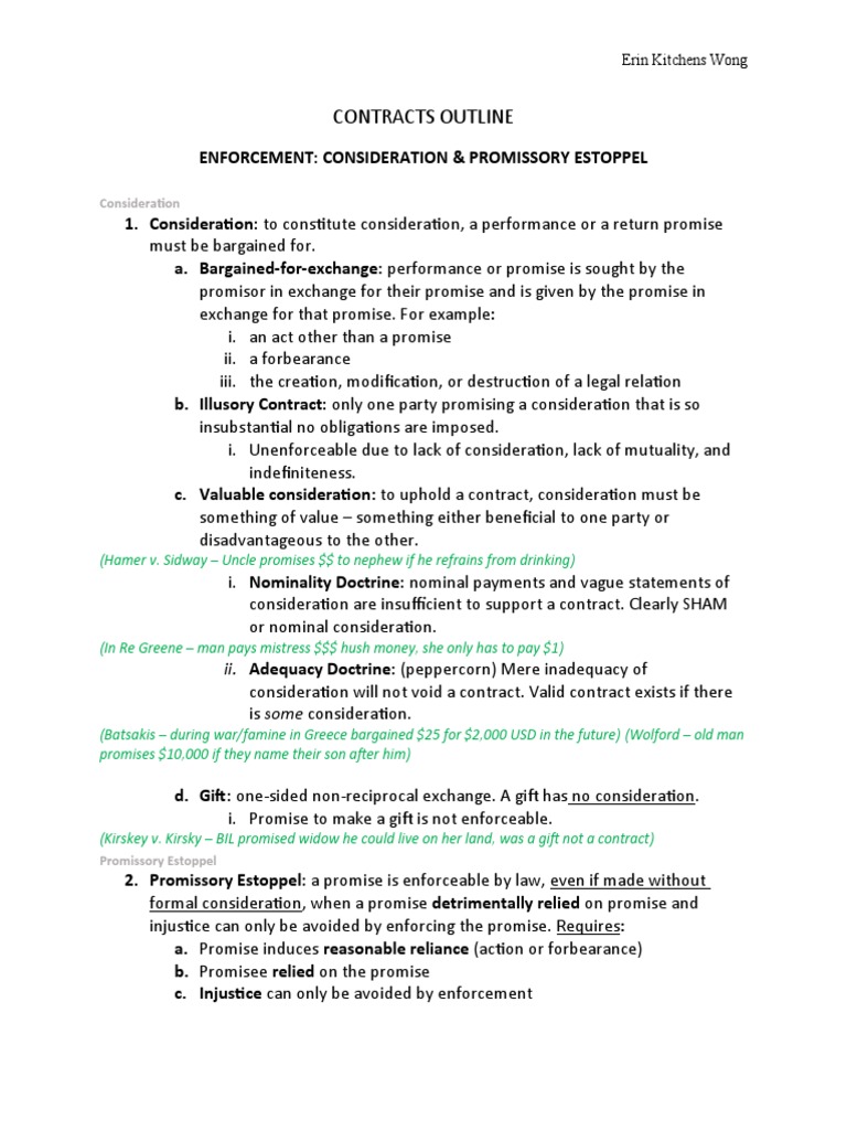 Contract Law Outline | PDF | Offer And Acceptance | Parol Evidence Rule