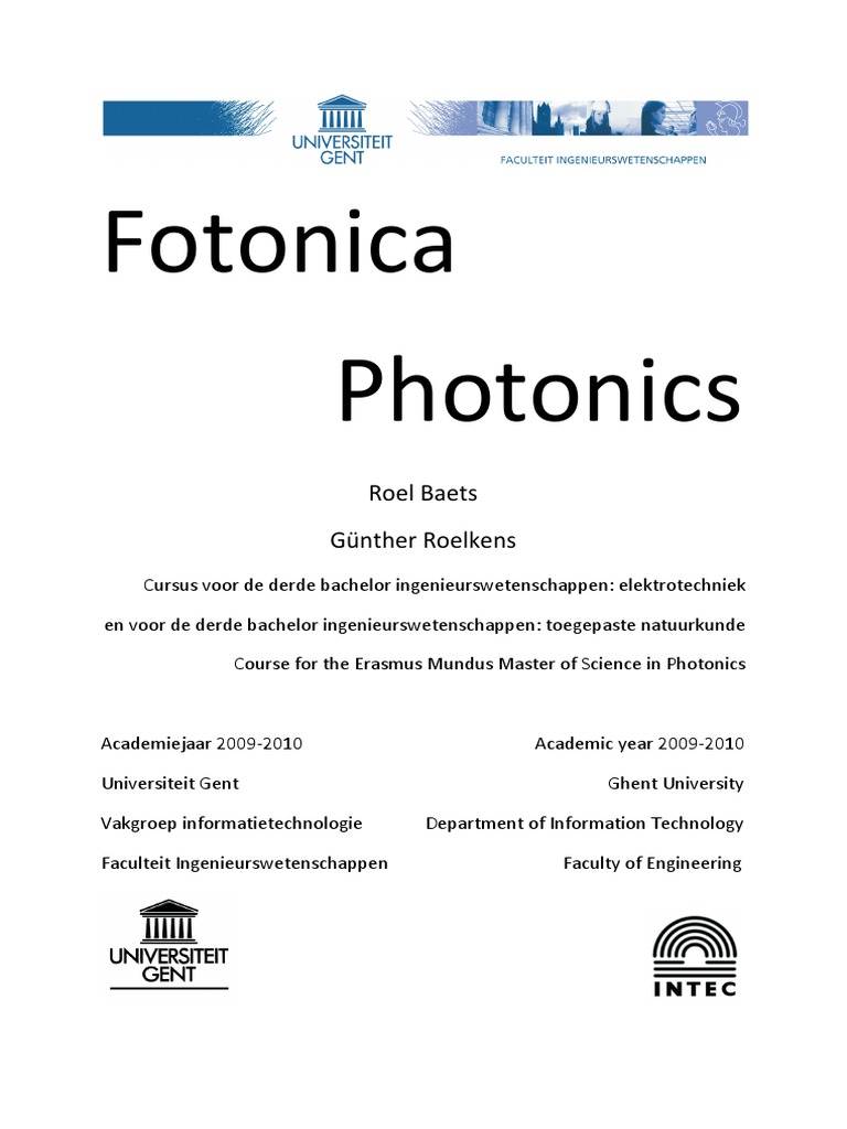 Fotonica Photonics: Roel Baets Günther Roelkens | PDF | Light | Modulation