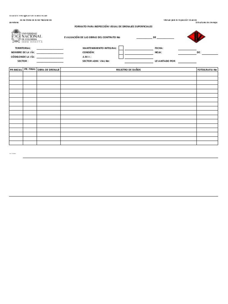 Formatos Inspección Visual Obras de Drenajes | PDF | Transporte por ...