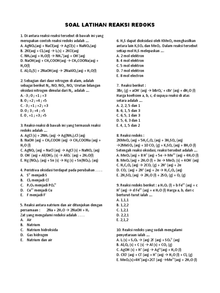 Soal Latihan Reaksi Redoks | PDF
