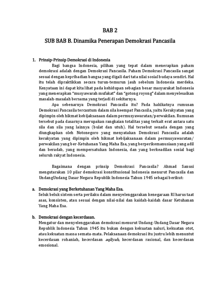 BAB 2 SUB BAB B. Dinamika Penerapan Demokrasi Pancasila Materi Prinsip-Prinsip Demokrasi Di ...