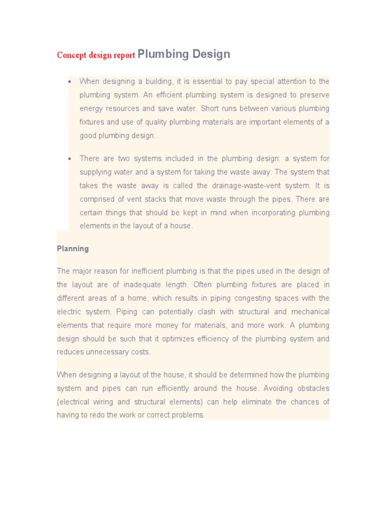 Concept Design Report Plumbing Design | PDF | Plumbing | Pipe (Fluid ...