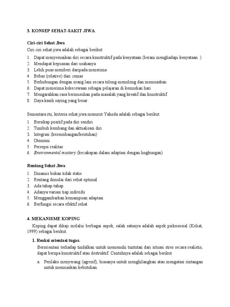Konsep Sehat Jiwa dan Mekanisme Koping | PDF