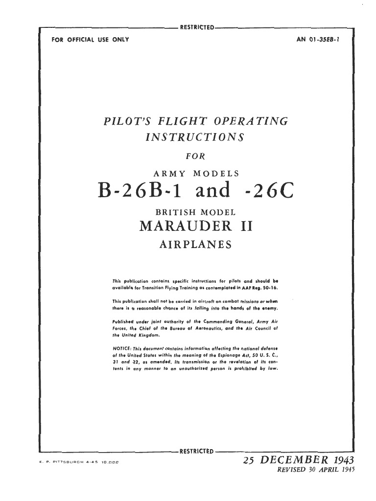 Pilot's Manua B-26 Marauder | PDF